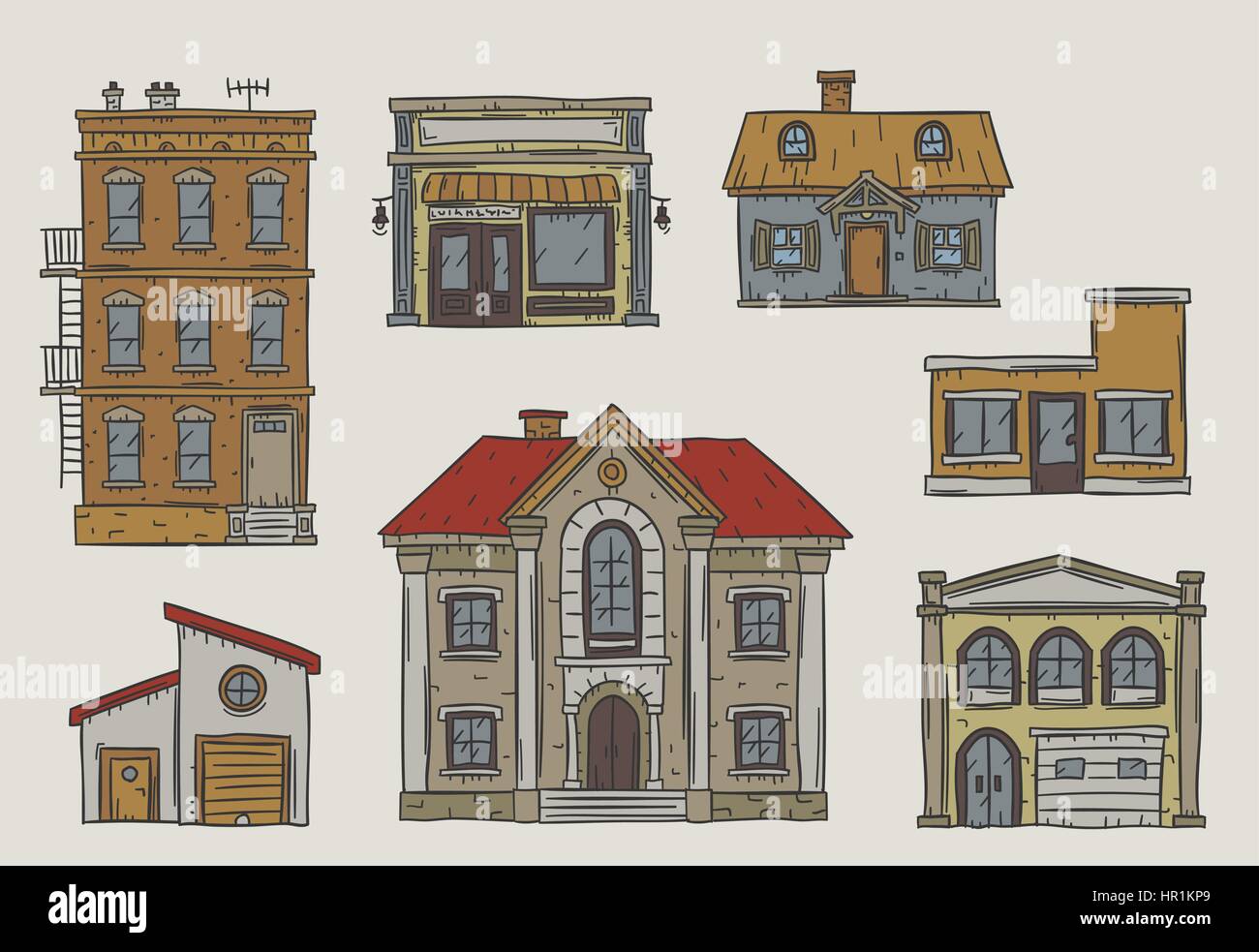 Set of different buildings drawn in sketchy style Stock Vector Image ...