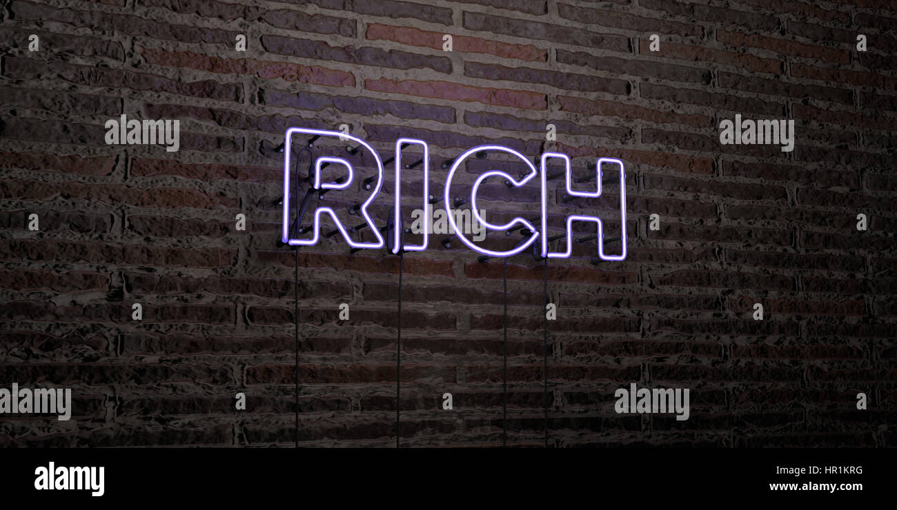 RICH -Realistic Neon Sign on Brick Wall background - 3D rendered ...