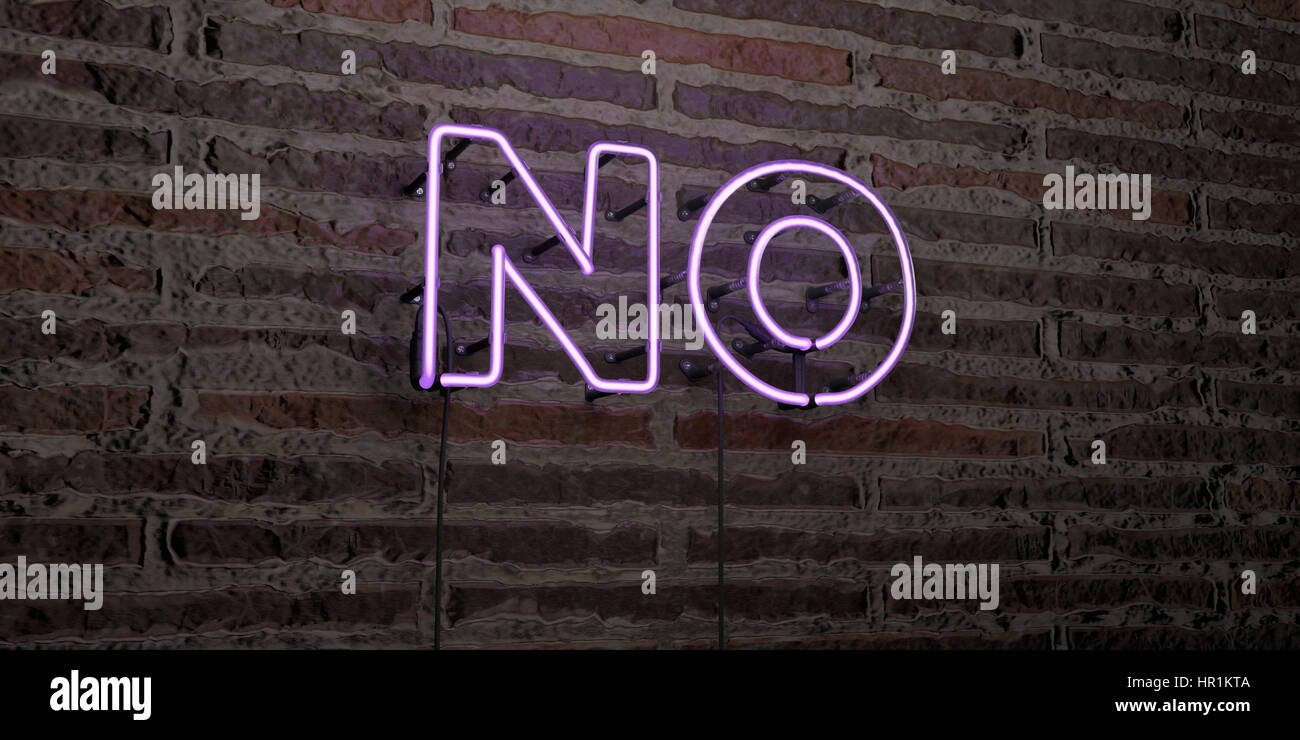 NO -Realistic Neon Sign on Brick Wall background - 3D rendered royalty ...