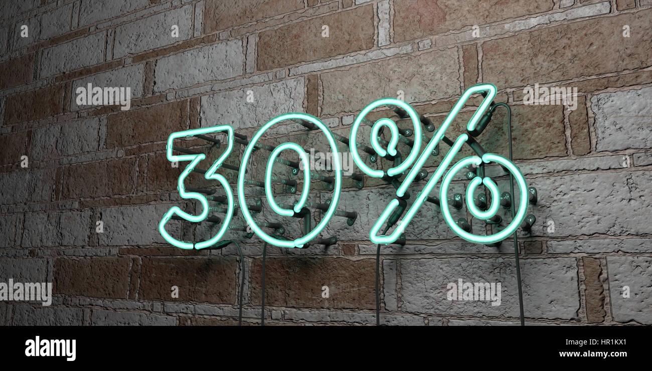 30% - Glowing Neon Sign on stonework wall - 3D rendered royalty free ...