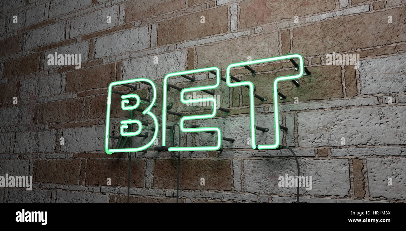 BET - Glowing Neon Sign on stonework wall - 3D rendered royalty free ...
