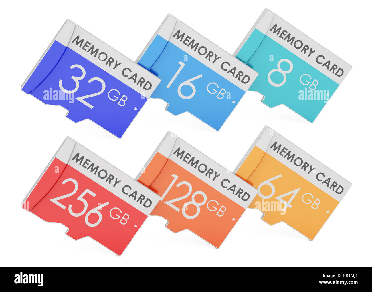 set of memory cards, 3D rendering isolated on white background Stock ...