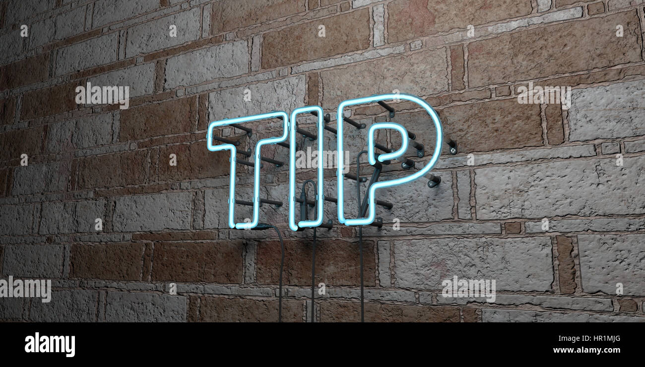 TIP - Glowing Neon Sign on stonework wall - 3D rendered royalty free ...
