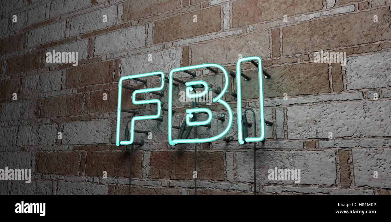 FBI - Glowing Neon Sign on stonework wall - 3D rendered royalty free ...