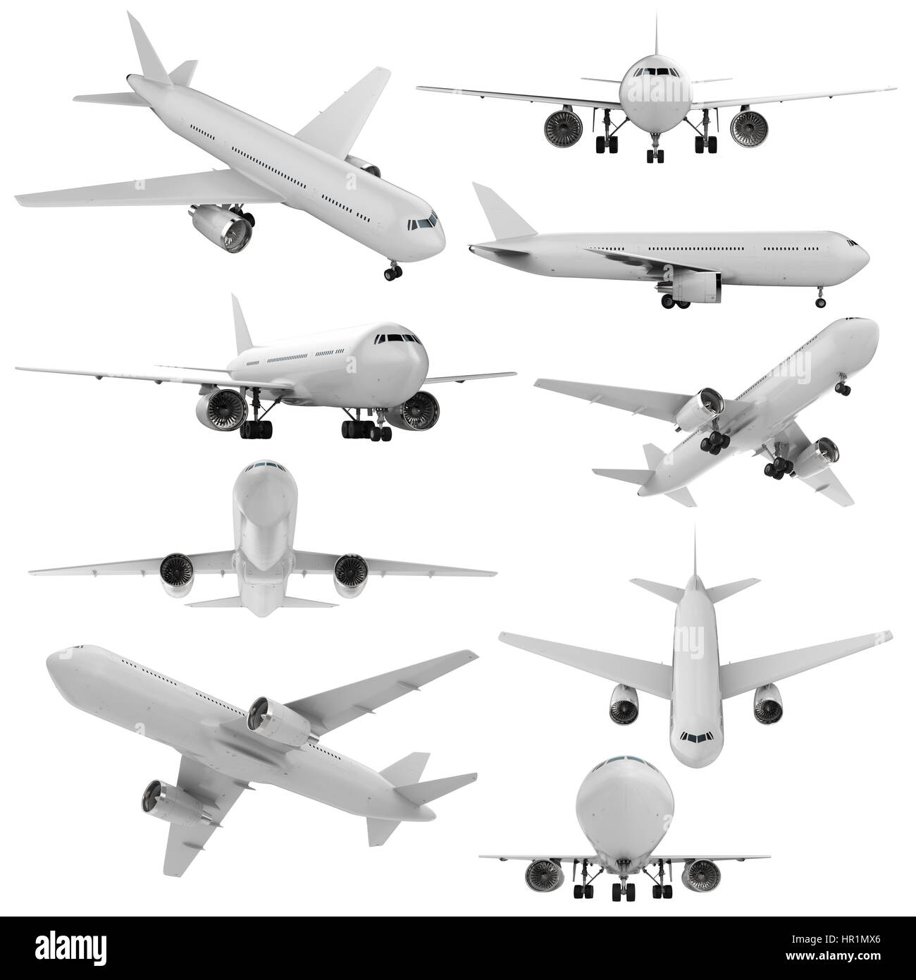 3d rendering white airplane on white background Stock Photo - Alamy