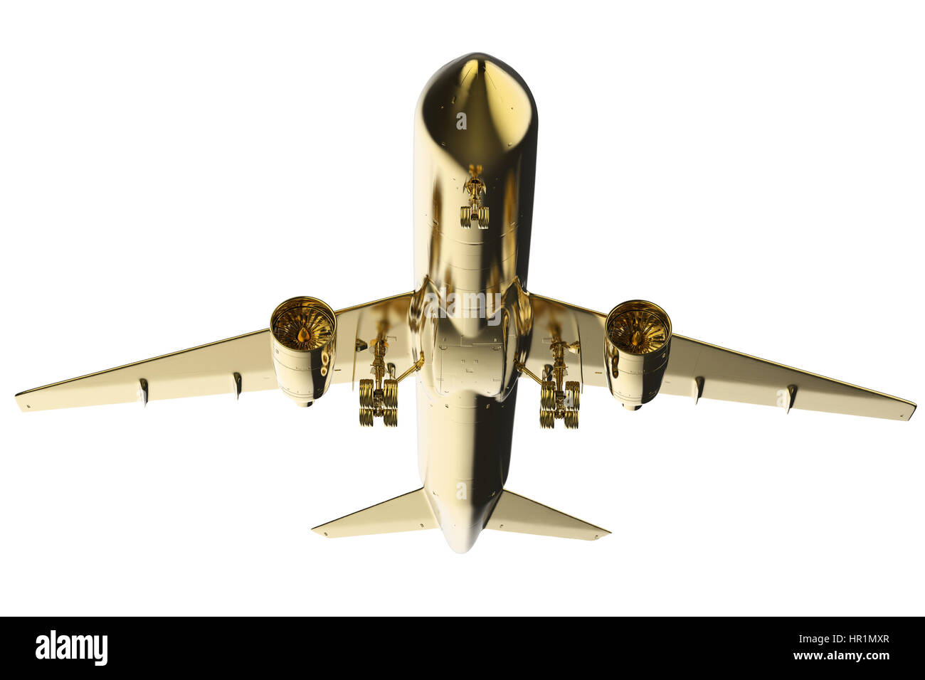 3d rendering golden airplane on white background Stock Photo - Alamy