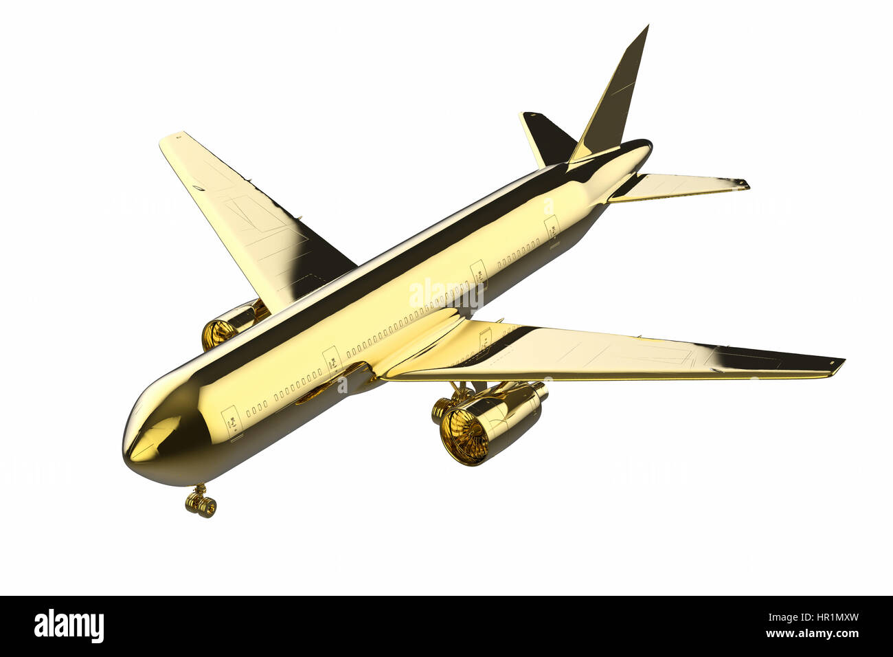 3d rendering golden airplane on white background Stock Photo - Alamy
