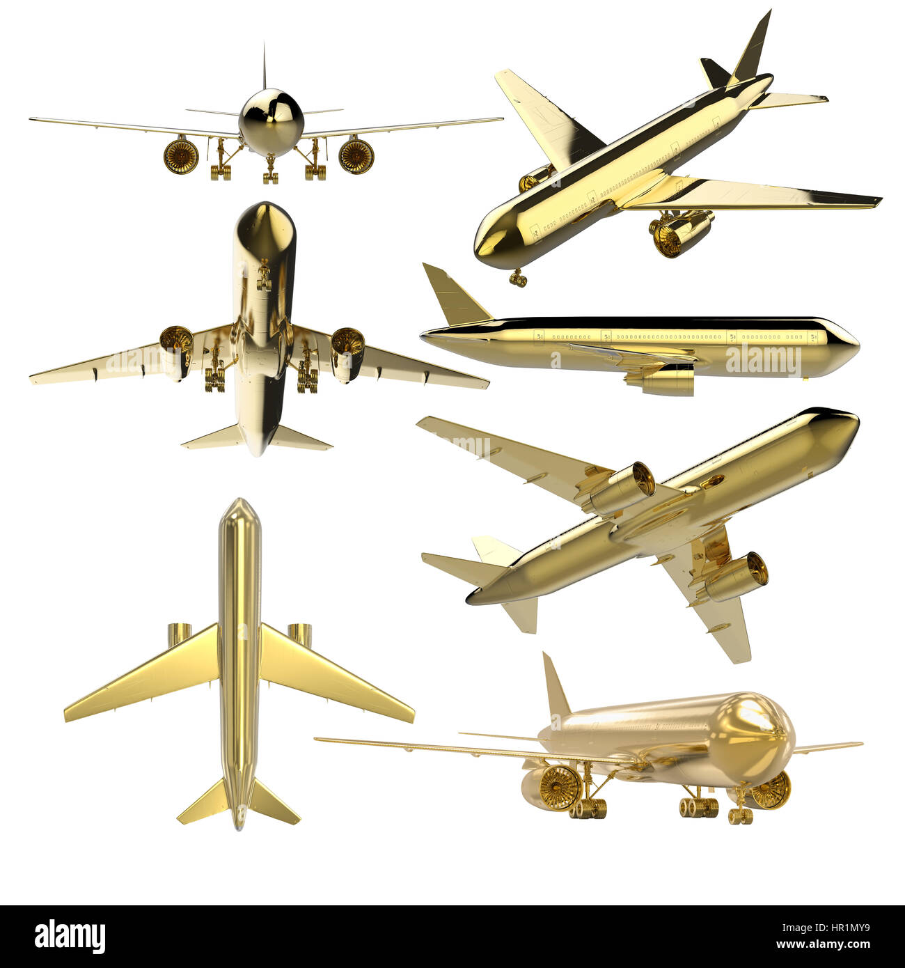 3d rendering golden airplane on white background Stock Photo - Alamy