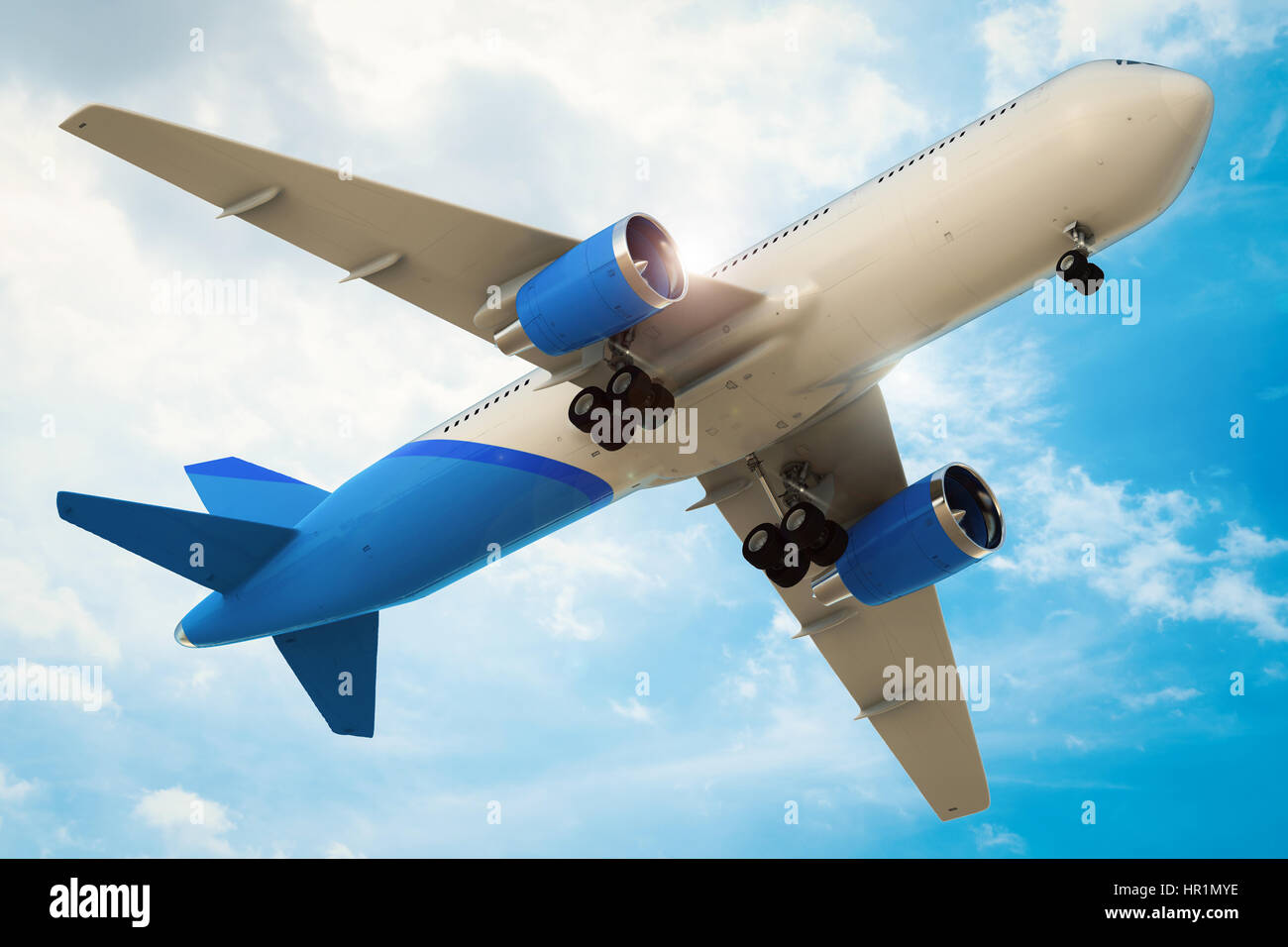3d rendering white and blue airplane on white background Stock Photo ...