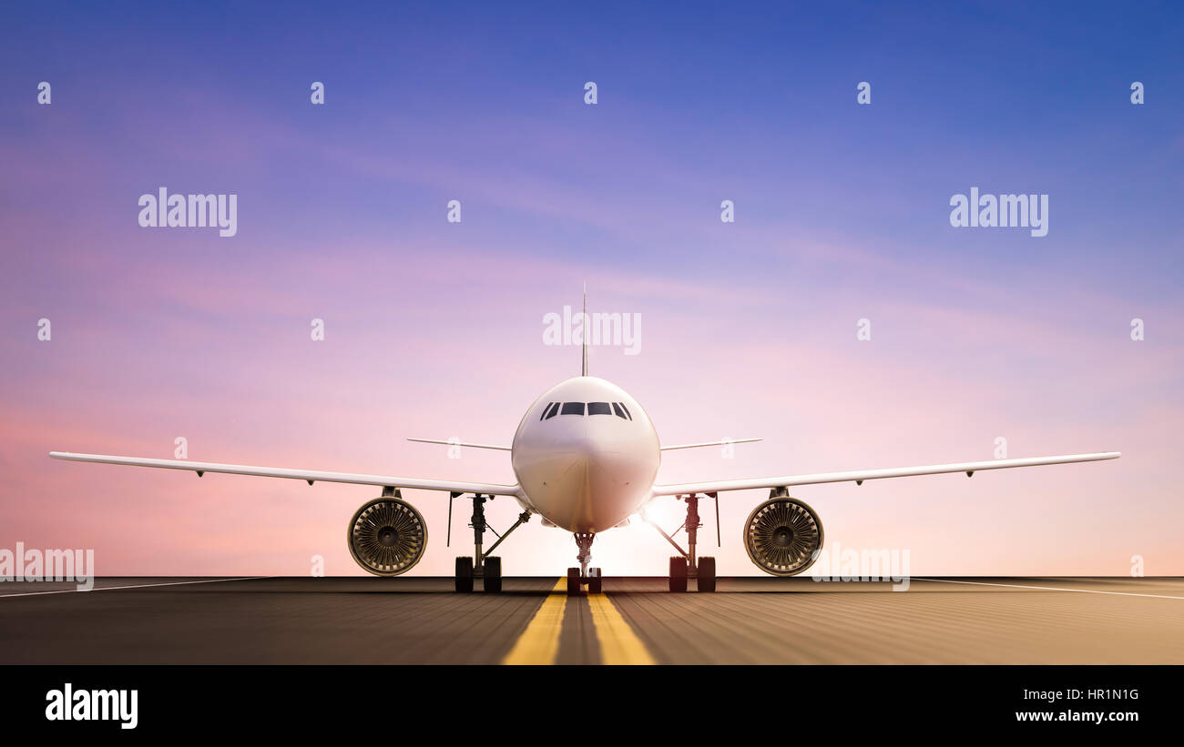 3d rendering commercial airplane on runway Stock Photo - Alamy