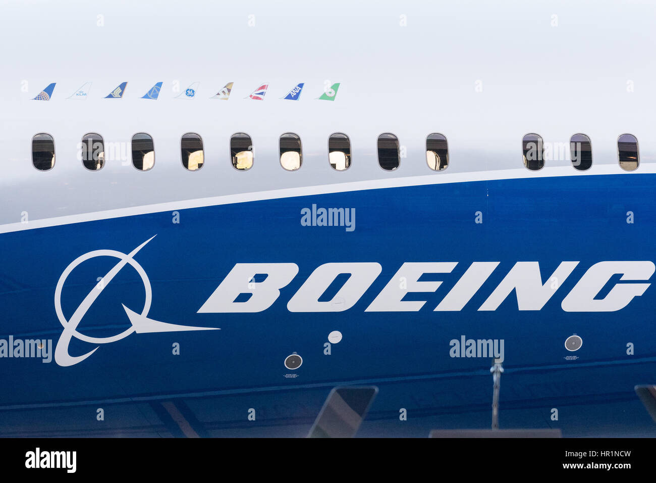 Detail of the windows on the new Boeing 787-10 Dreamliner aircraft ...