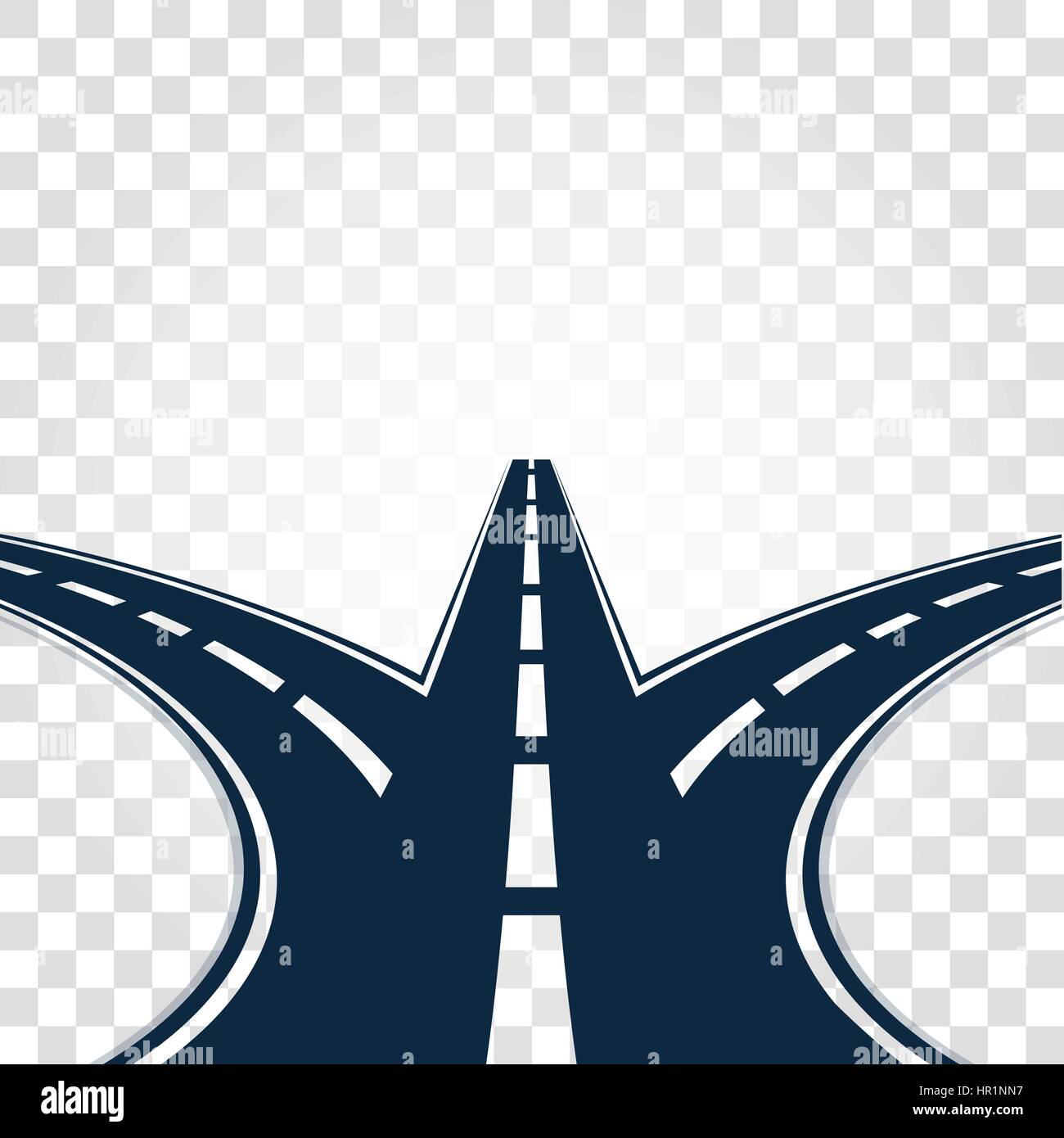 Isolated black color road or highway with dividing markings on white ...