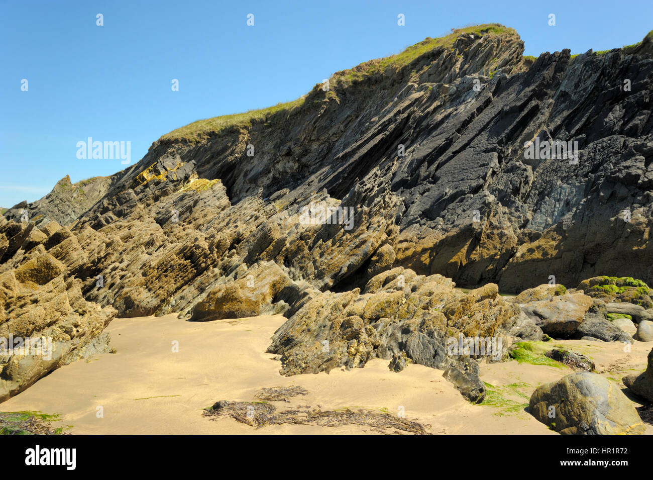 Inclined Strata at Whitesands Bay Stock Photo - Alamy