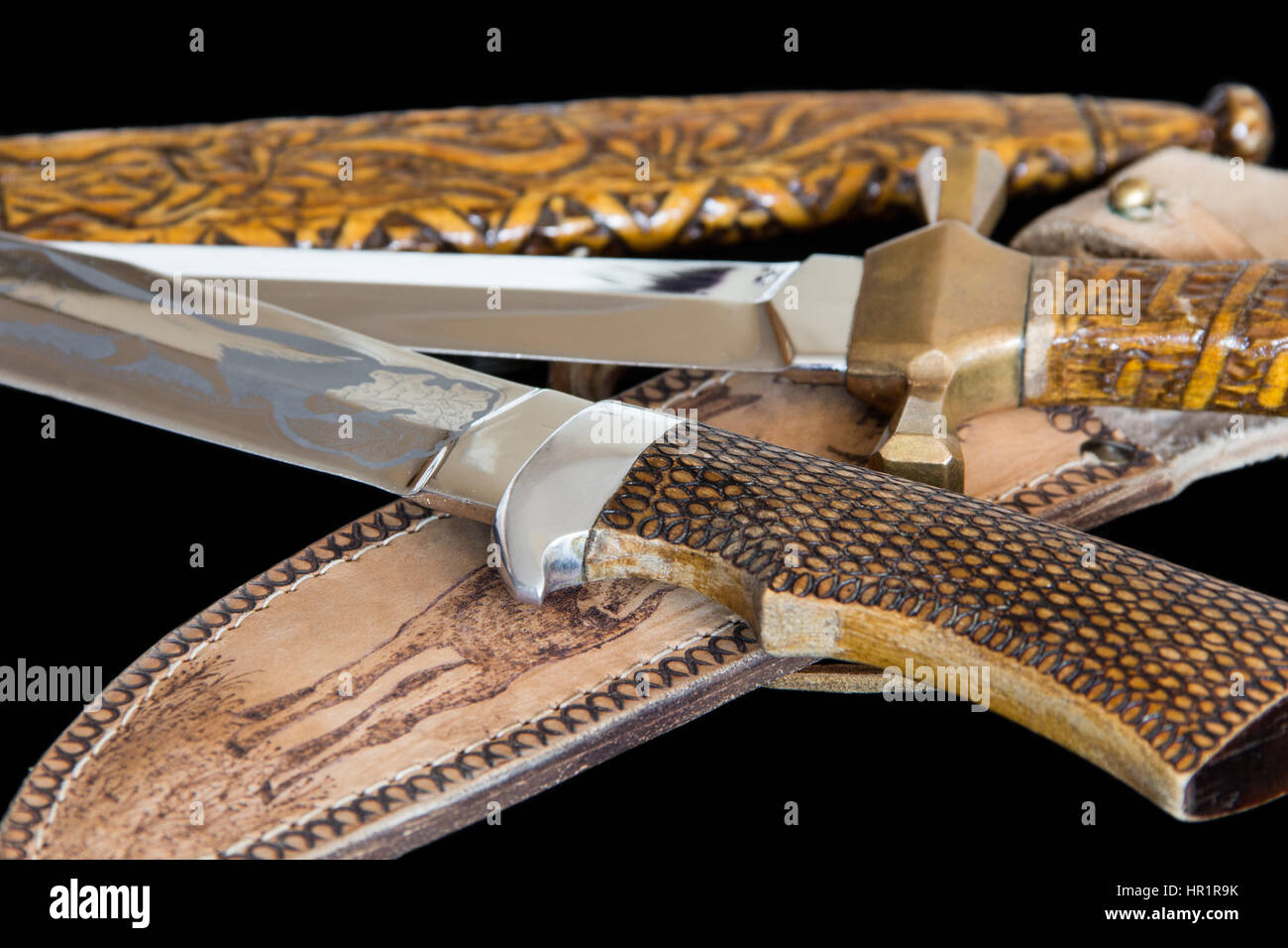 Photo of cold weapon on black background Stock Photo - Alamy