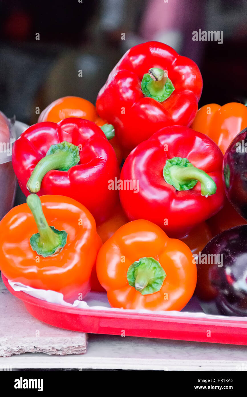 Photo of five fresh red raw pepper Stock Photo - Alamy