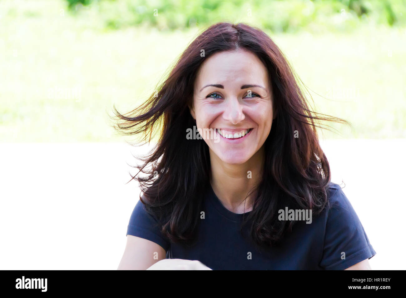 Portrait of European beautiful woman with black hair Stock Photo - Alamy