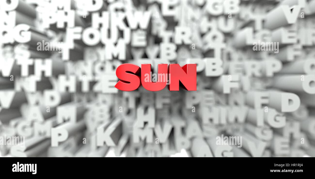 SUN - Red text on typography background - 3D rendered royalty free ...
