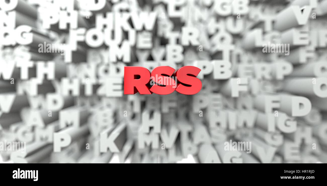RSS - Red text on typography background - 3D rendered royalty free ...