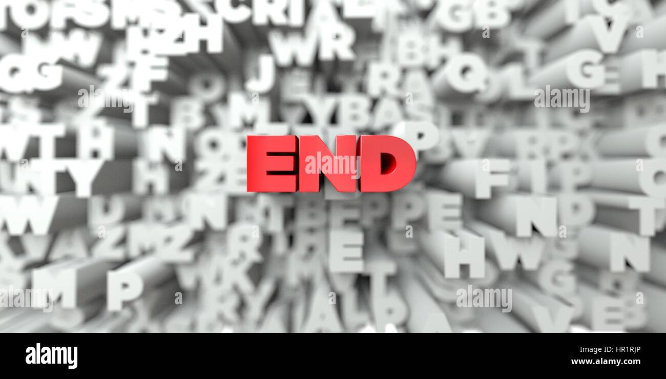 END - Red text on typography background - 3D rendered royalty free ...