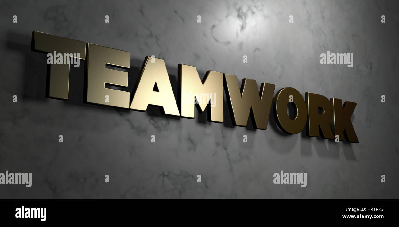 Teamwork - Gold sign mounted on glossy marble wall - 3D rendered ...