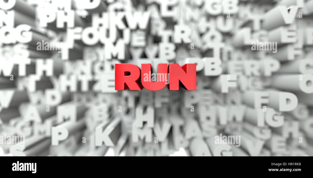 RUN - Red text on typography background - 3D rendered royalty free ...