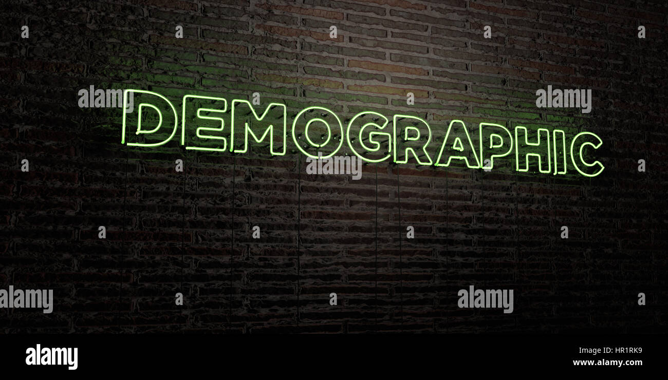 DEMOGRAPHIC -Realistic Neon Sign on Brick Wall background - 3D rendered ...
