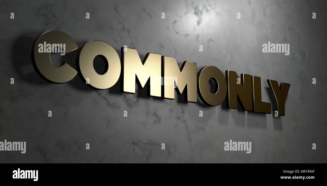 Commonly - Gold sign mounted on glossy marble wall - 3D rendered ...