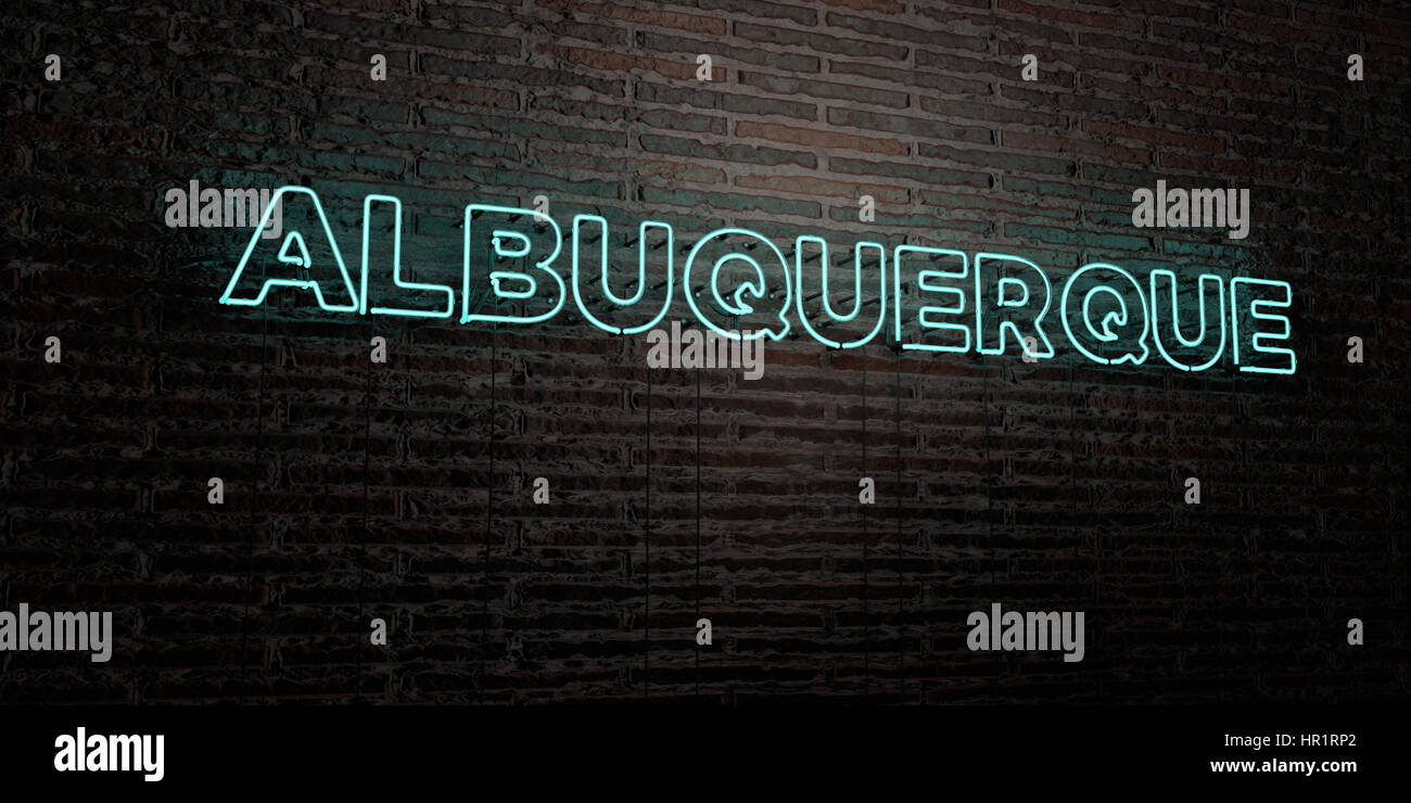 ALBUQUERQUE -Realistic Neon Sign on Brick Wall background - 3D rendered ...