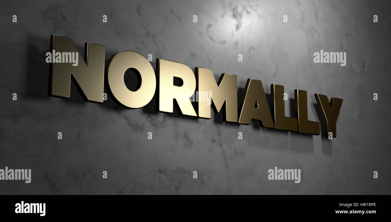 Normally - Gold sign mounted on glossy marble wall - 3D rendered ...