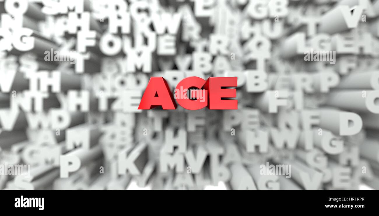 AGE - Red text on typography background - 3D rendered royalty free ...