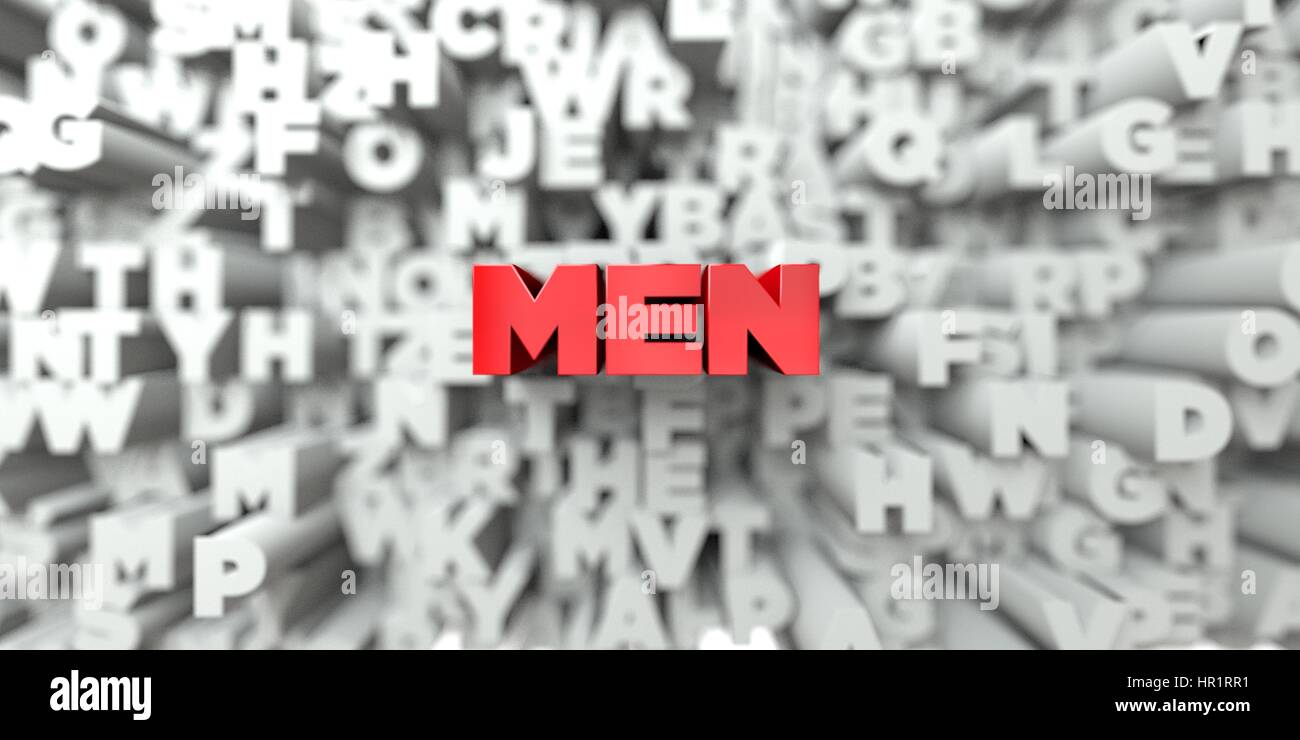 MEN - Red text on typography background - 3D rendered royalty free ...