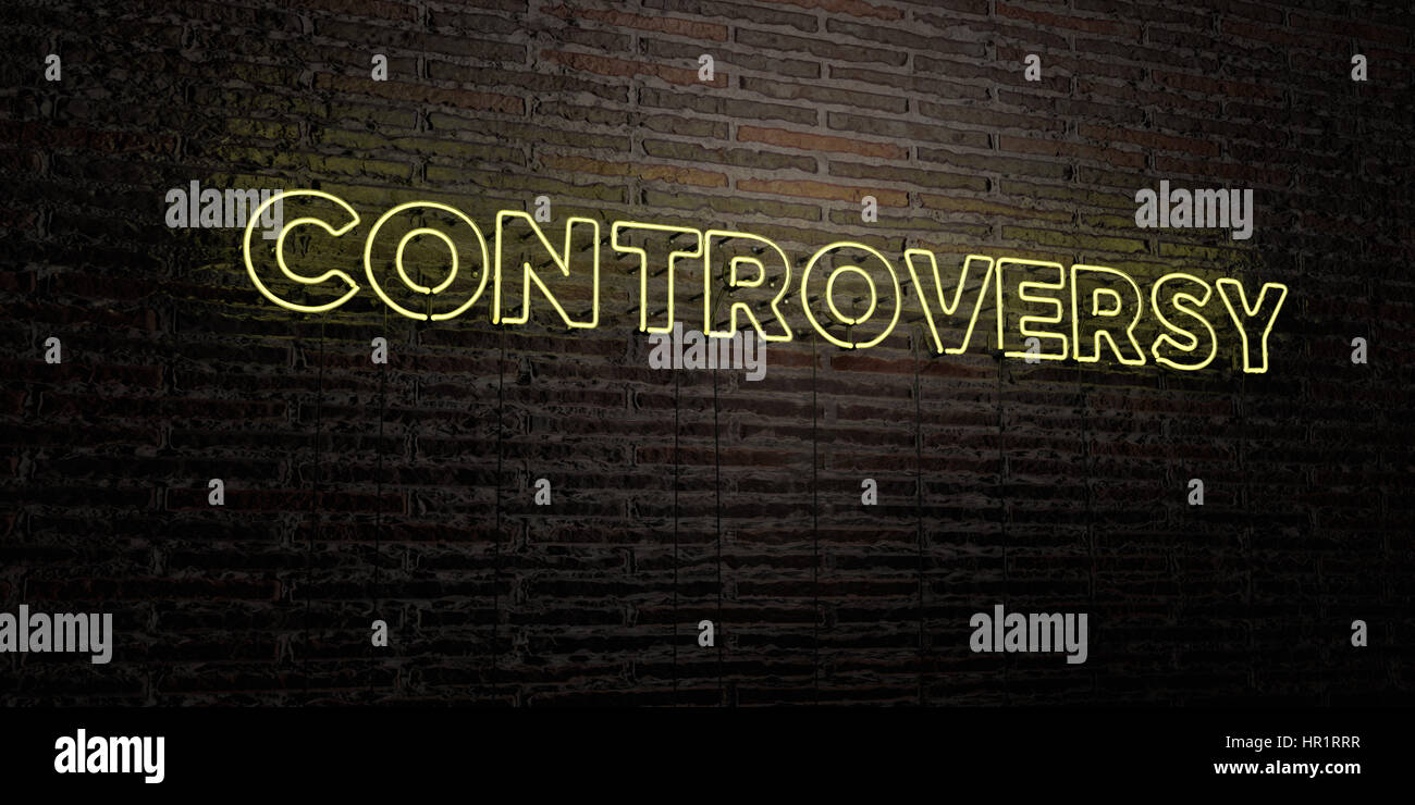 CONTROVERSY -Realistic Neon Sign on Brick Wall background - 3D rendered ...