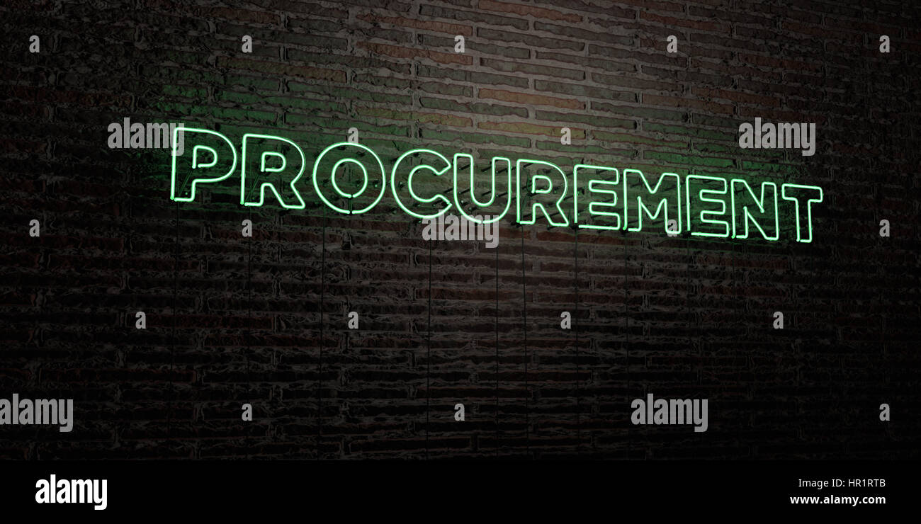 PROCUREMENT -Realistic Neon Sign on Brick Wall background - 3D rendered ...