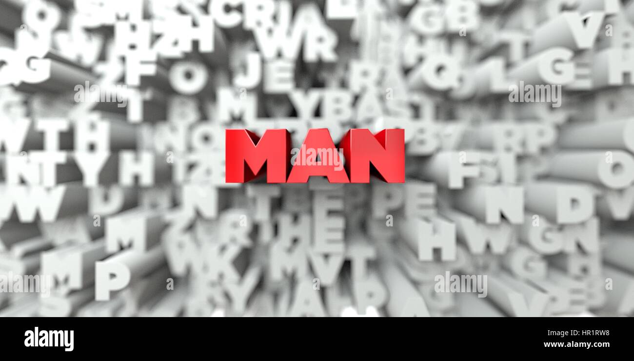 MAN - Red text on typography background - 3D rendered royalty free ...