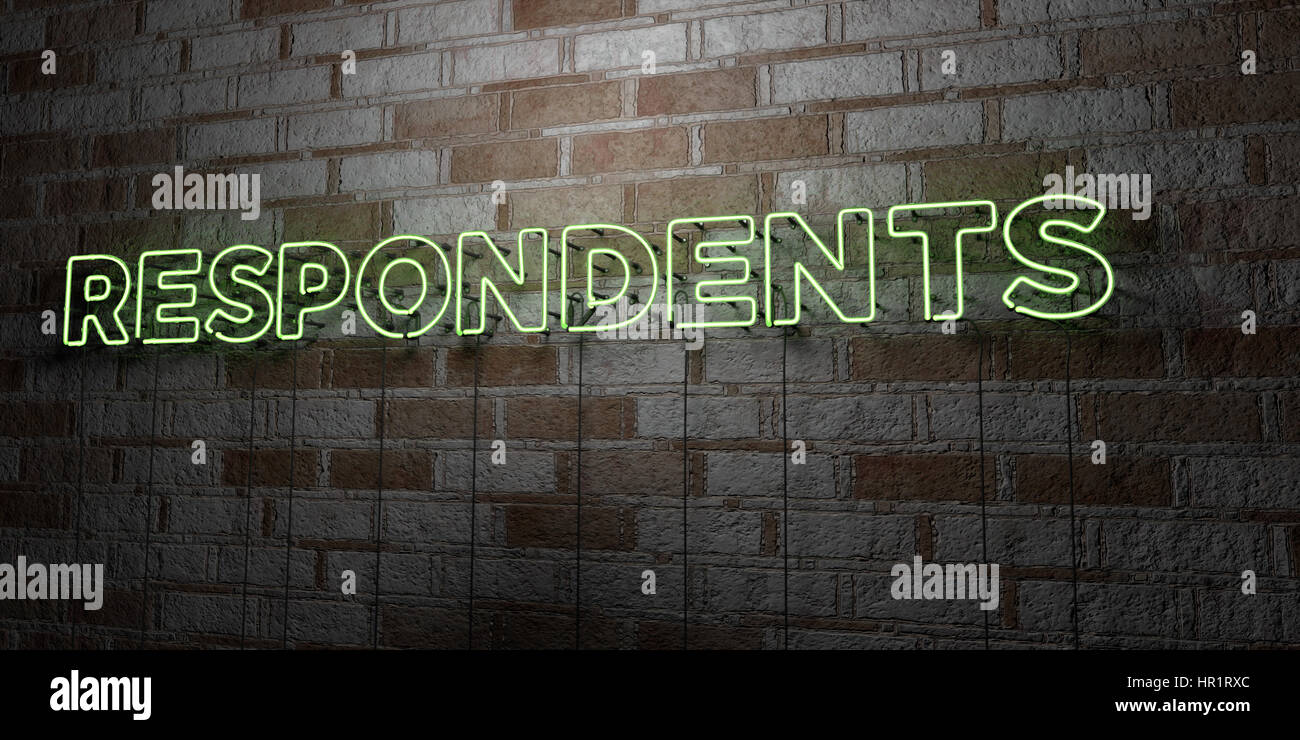 RESPONDENTS - Glowing Neon Sign on stonework wall - 3D rendered royalty ...