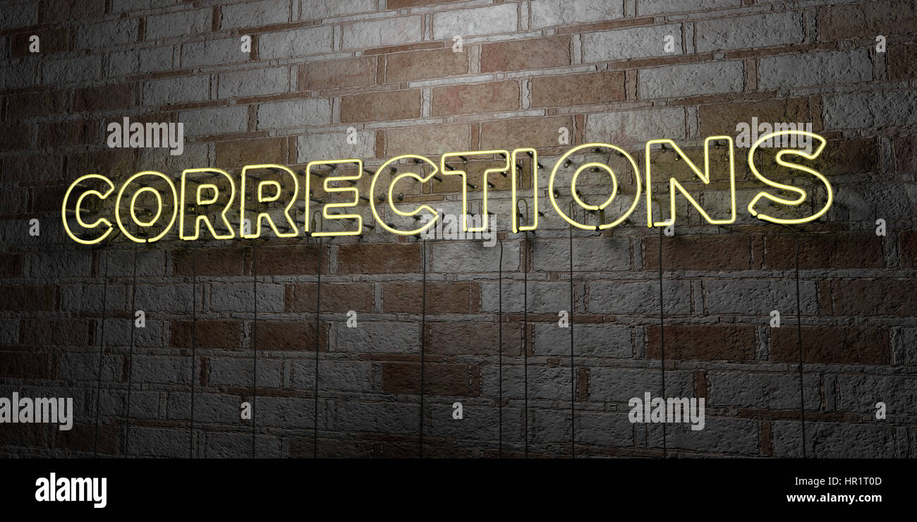 CORRECTIONS - Glowing Neon Sign on stonework wall - 3D rendered royalty ...