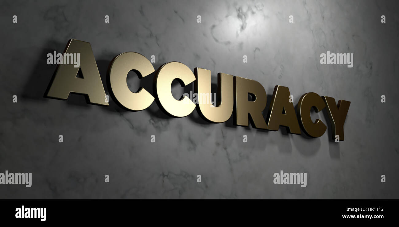 Accuracy - Gold sign mounted on glossy marble wall - 3D rendered ...