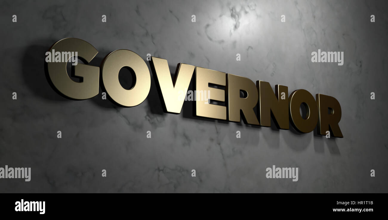 Governor - Gold sign mounted on glossy marble wall - 3D rendered ...