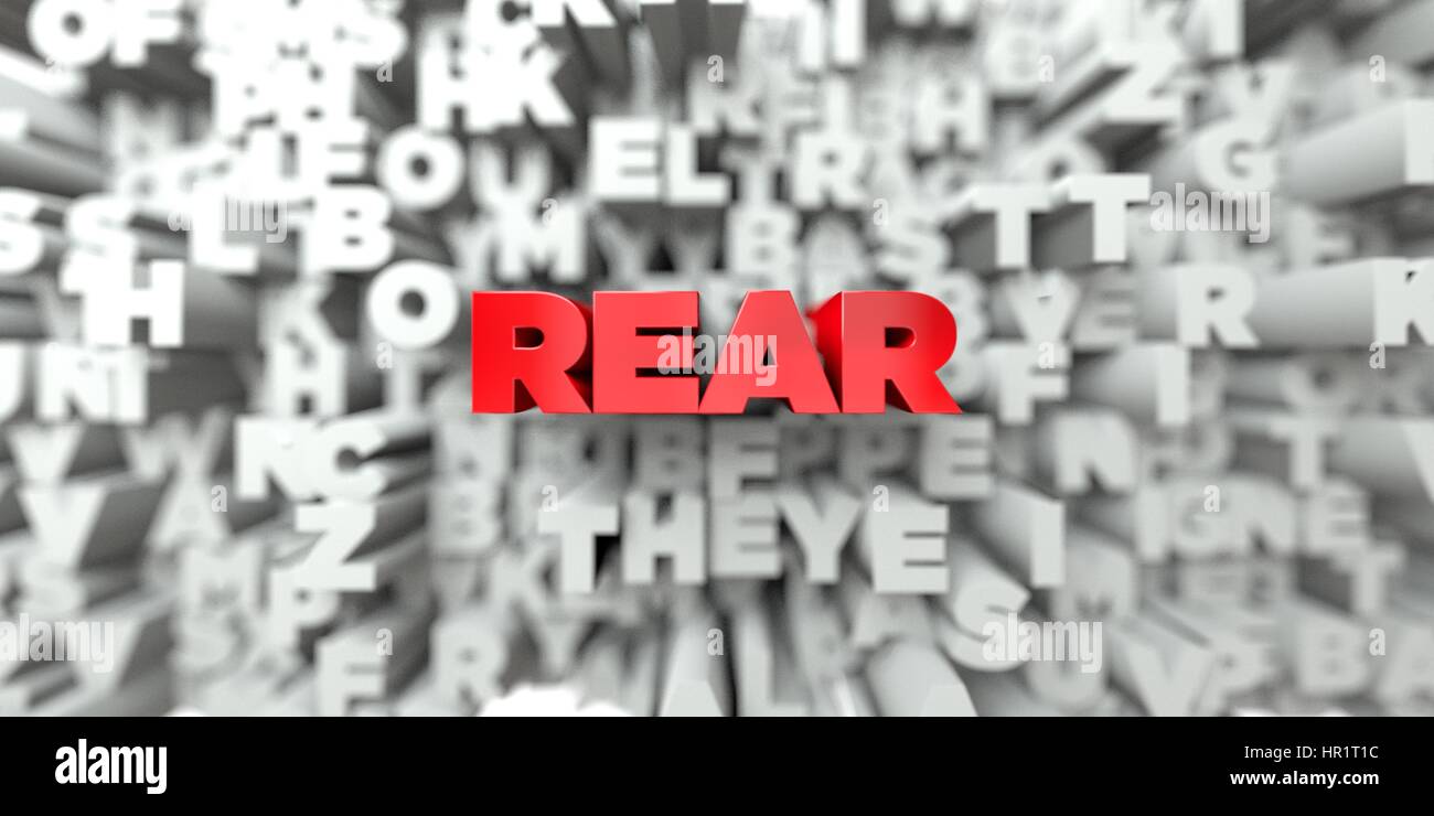REAR - Red text on typography background - 3D rendered royalty free ...