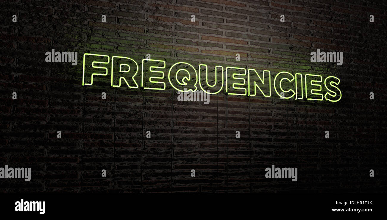 FREQUENCIES -Realistic Neon Sign on Brick Wall background - 3D rendered ...