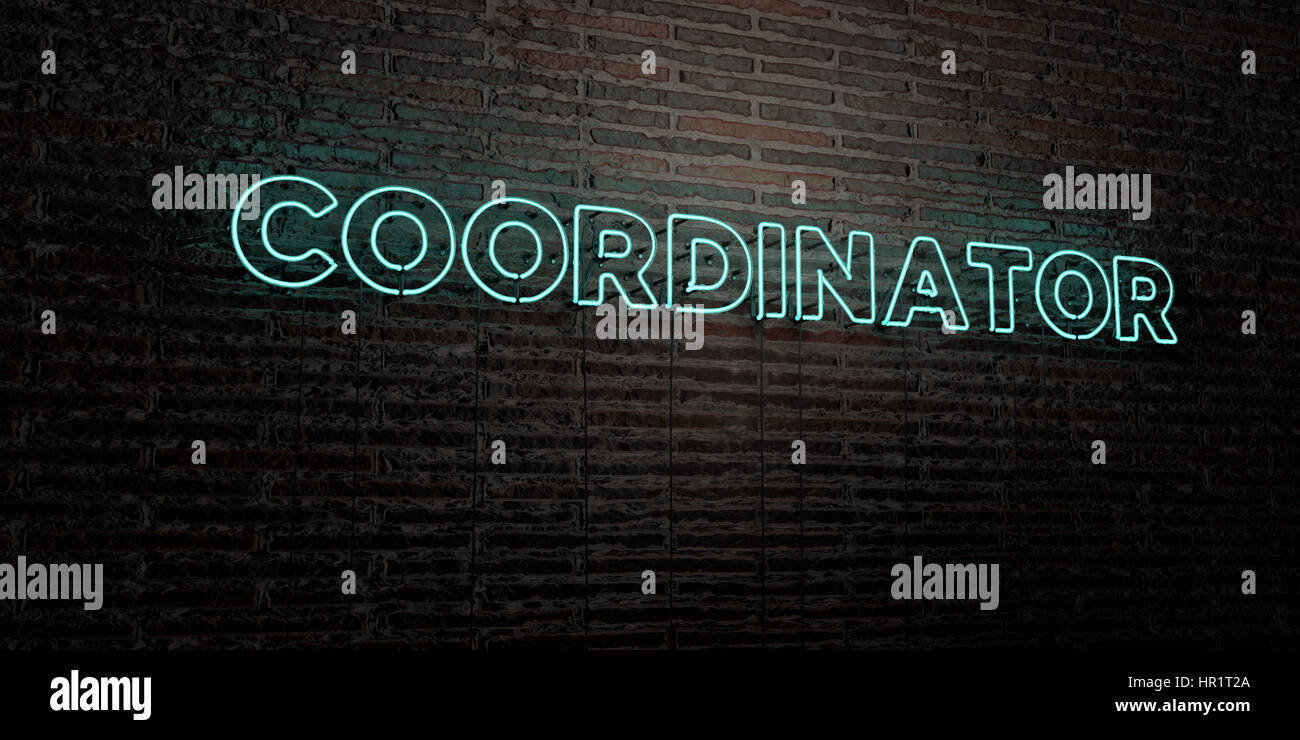 COORDINATOR -Realistic Neon Sign on Brick Wall background - 3D rendered ...