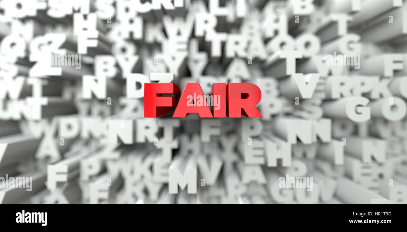 FAIR - Red text on typography background - 3D rendered royalty free ...