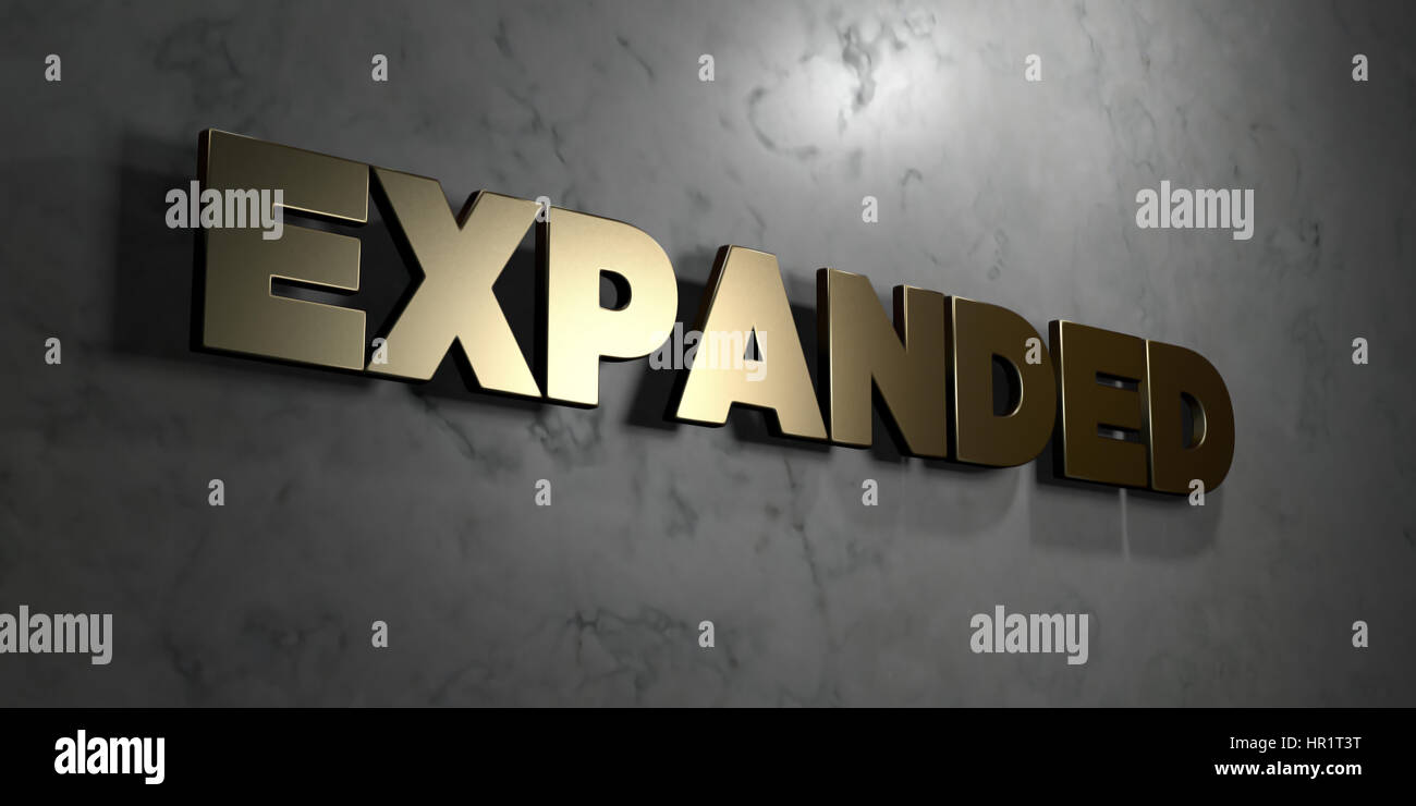 Expanded - Gold sign mounted on glossy marble wall - 3D rendered ...