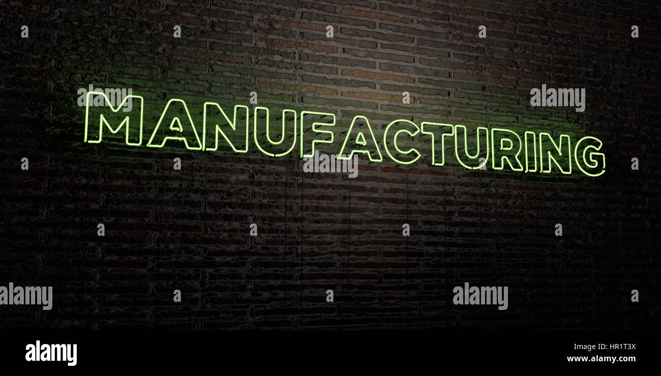 MANUFACTURING -Realistic Neon Sign on Brick Wall background - 3D ...