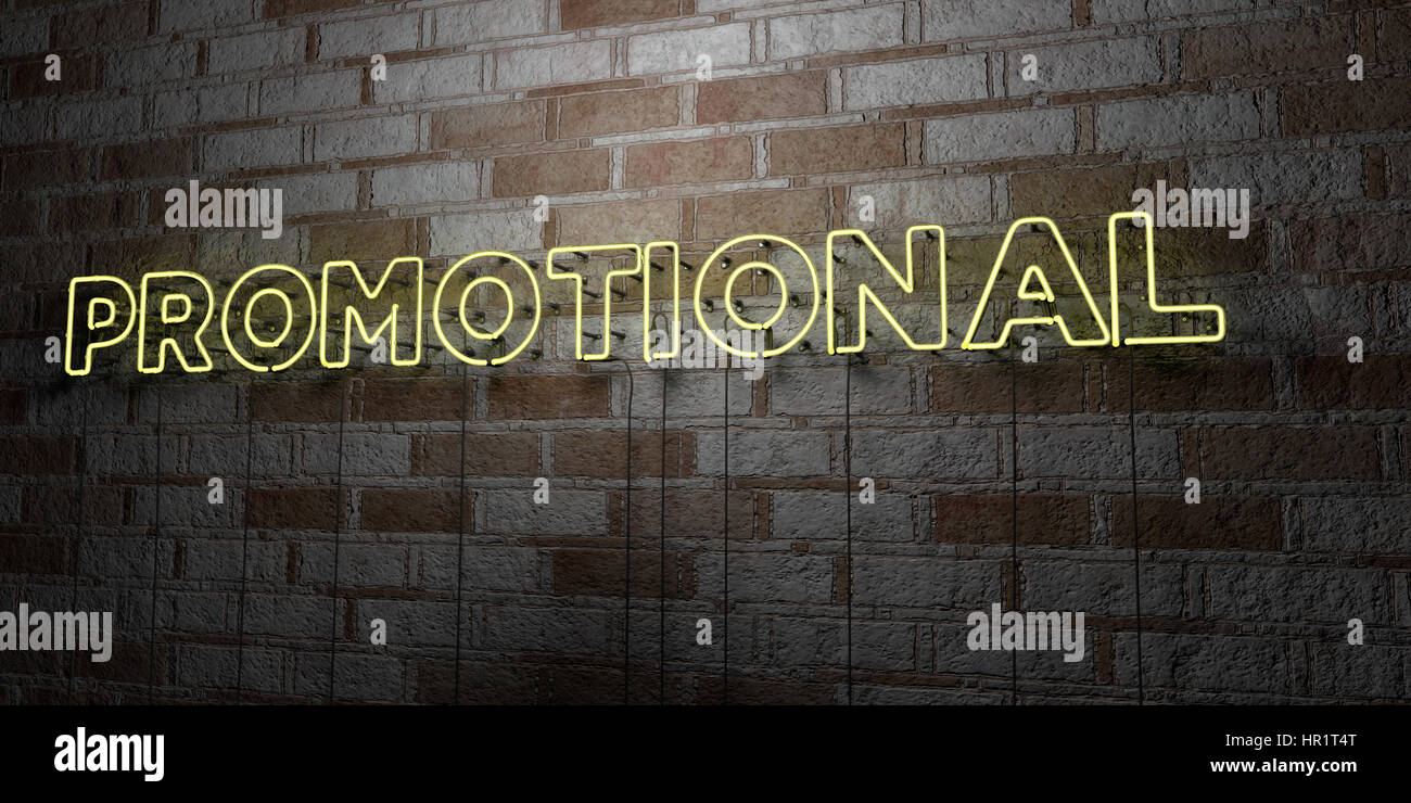 PROMOTIONAL - Glowing Neon Sign on stonework wall - 3D rendered royalty ...