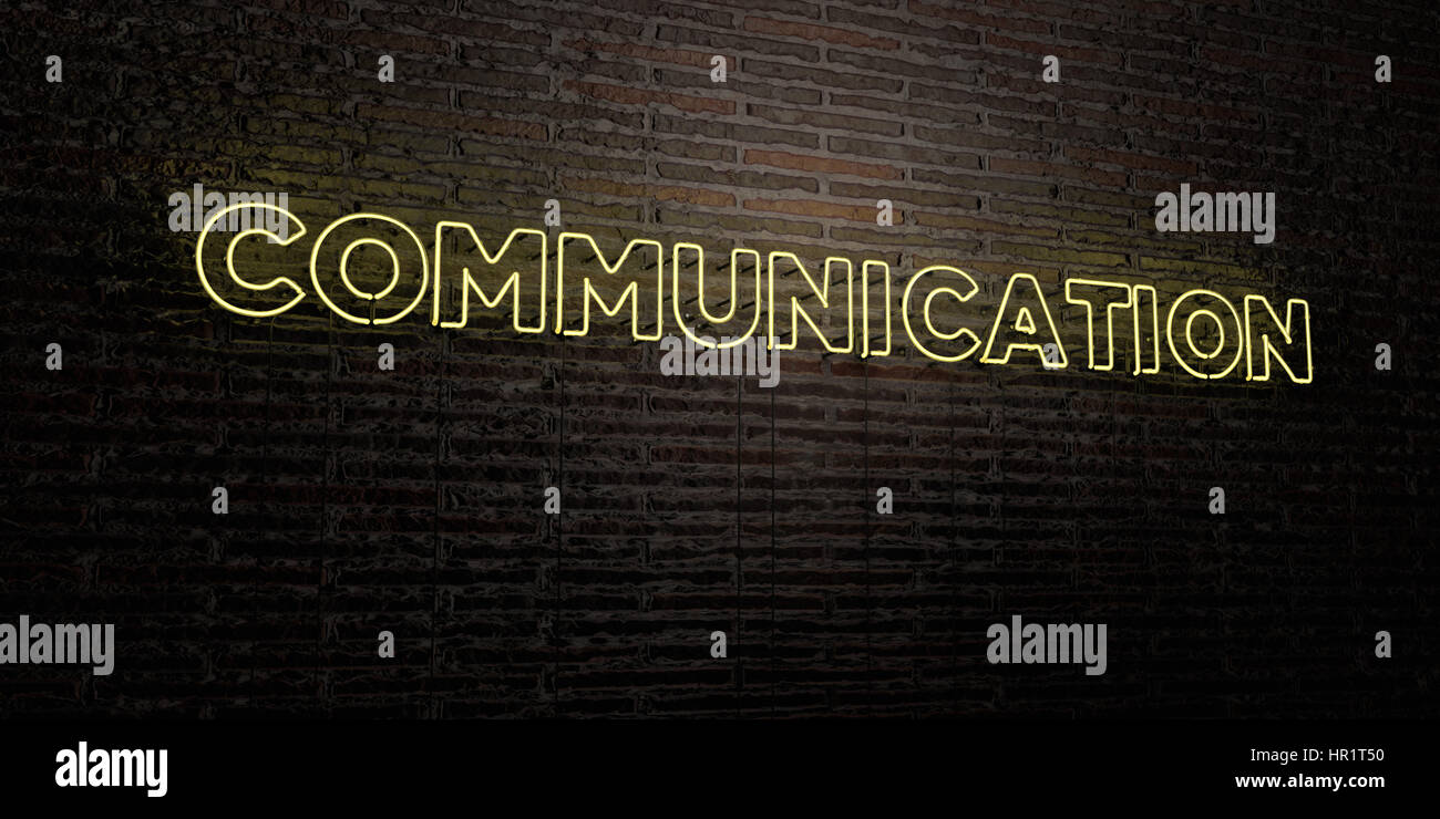 COMMUNICATION -Realistic Neon Sign on Brick Wall background - 3D ...
