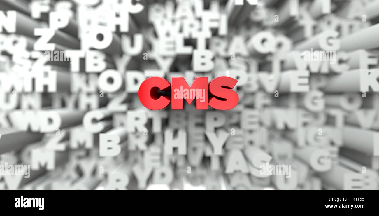 CMS - Red text on typography background - 3D rendered royalty free ...