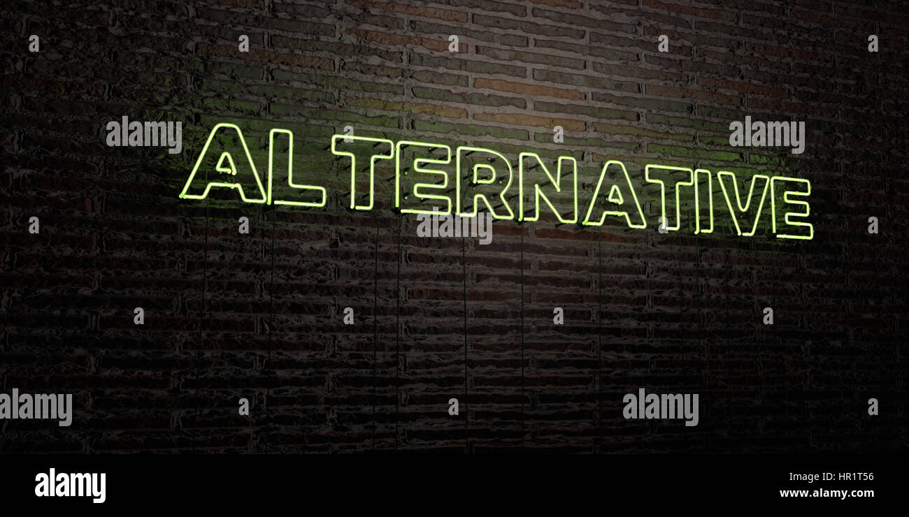 ALTERNATIVE -Realistic Neon Sign on Brick Wall background - 3D rendered ...