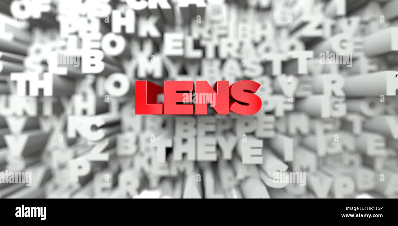 LENS - Red text on typography background - 3D rendered royalty free ...