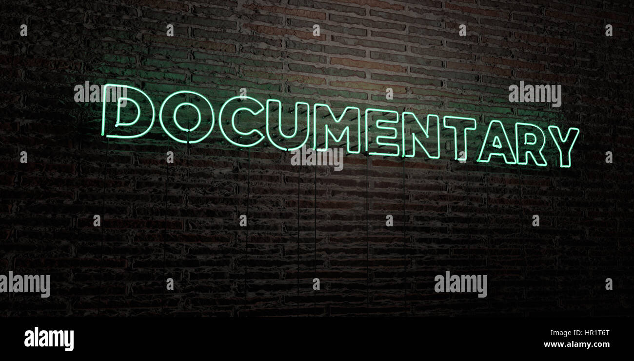 DOCUMENTARY -Realistic Neon Sign on Brick Wall background - 3D rendered ...